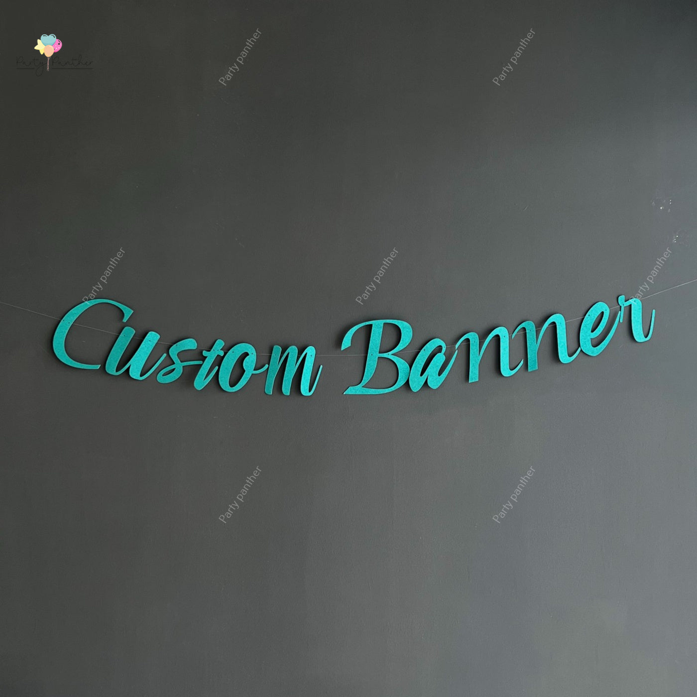 Customised Cursive Teal Glitter Banner - Personalized Handmade party d ...