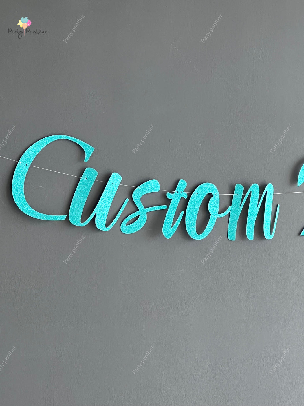 Customised Cursive Teal Glitter Banner - Personalized Handmade party d ...