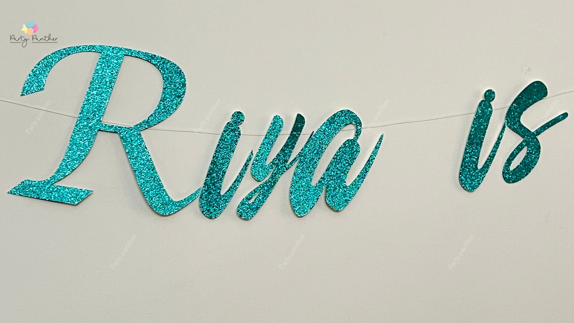 Customised Cursive Teal Glitter Banner - Personalized Handmade party d ...